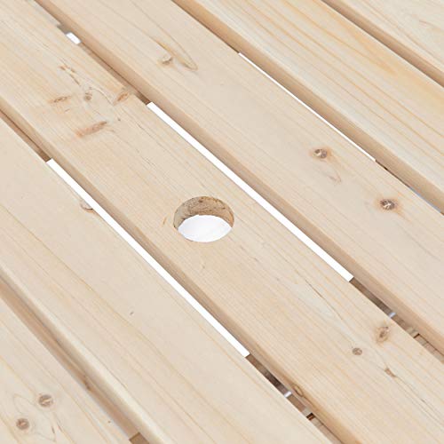 Gardenised Wooden Outdoor Patio Garden Round Picnic Table with Bench, 8 Person-Natural