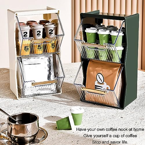 2 Layer Tea Bag Holder, Tea Bag Organizer, Multi Functional Tea Bag Storage Organizer Storage Box for Tea and Coffee Box, Sugar Packets for Kitchen Pantry Cabinets, Countertops