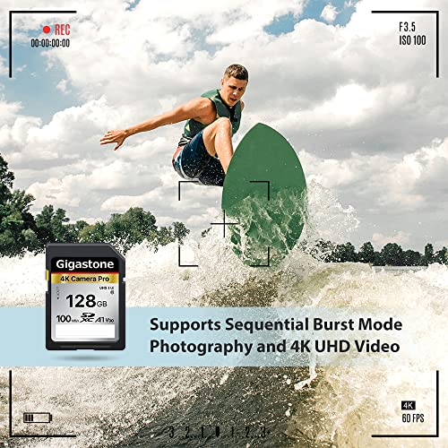 Gigastone 128GB SD Card V30 SDXC Memory Card High Speed 4K Ultra HD UHD Video Compatible with Canon Nikon Sony Pentax Kodak Olympus Panasonic Digital Camera, with 1 Mini case