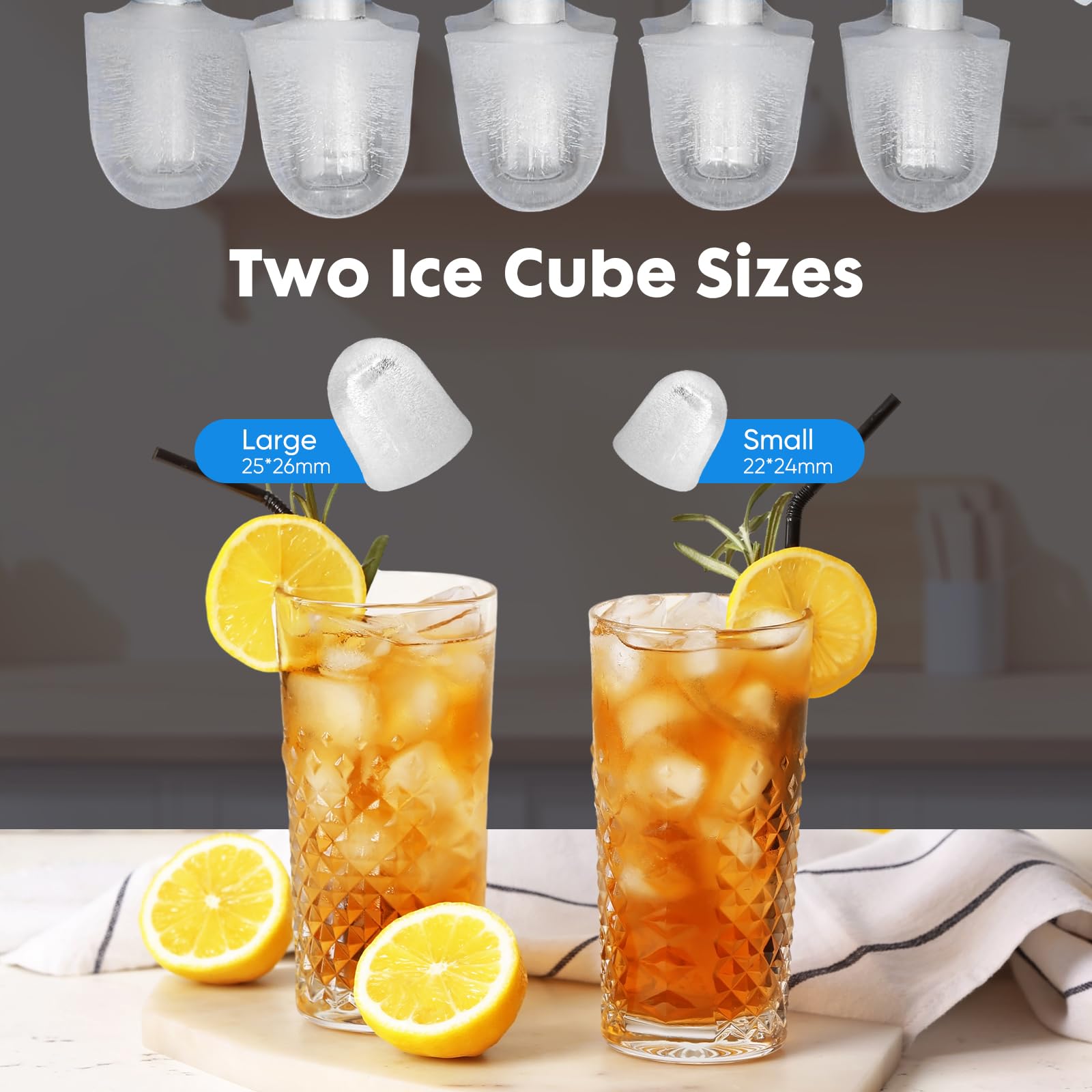 Sweetcrispy Ice Maker Countertop, Portable Ice Machine Self-Cleaning with Ice Scoop, Basket and Handle, 9 Cubes in 6 Mins, 26.5lbs/24Hrs, 2 Sizes of Bullet Ice for Home Kitchen Office Party, Black