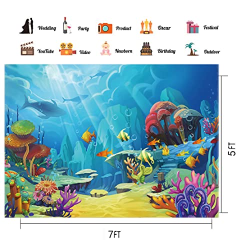 CHAIYA Under The Sea Backdrop Ocean Little Mermaid Backdrop Background for Under The Sea Theme Baby Shower Photo Booth Banner Party Cake Table Decoration 7x5ft 109