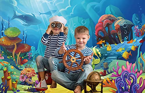 CHAIYA Under The Sea Backdrop Ocean Little Mermaid Backdrop Background for Under The Sea Theme Baby Shower Photo Booth Banner Party Cake Table Decoration 7x5ft 109