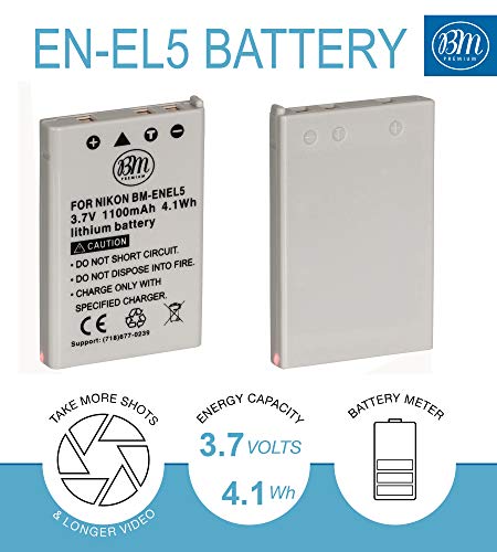 BM Premium 2-Pack of EN-EL5 Batteries and Battery Charger for Nikon Coolpix P80, P90, P100, P500, P510, P520, P530 Digital Camera