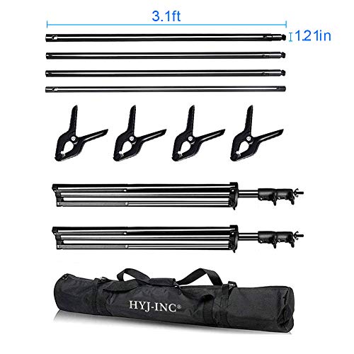 HYJ-INC 12ft x 10ft Photo Video Studio Heavy Duty Adjustable Photography Muslin Backdrop Stand Background Support System Kit with Carry Bag 4 Spring Clamps