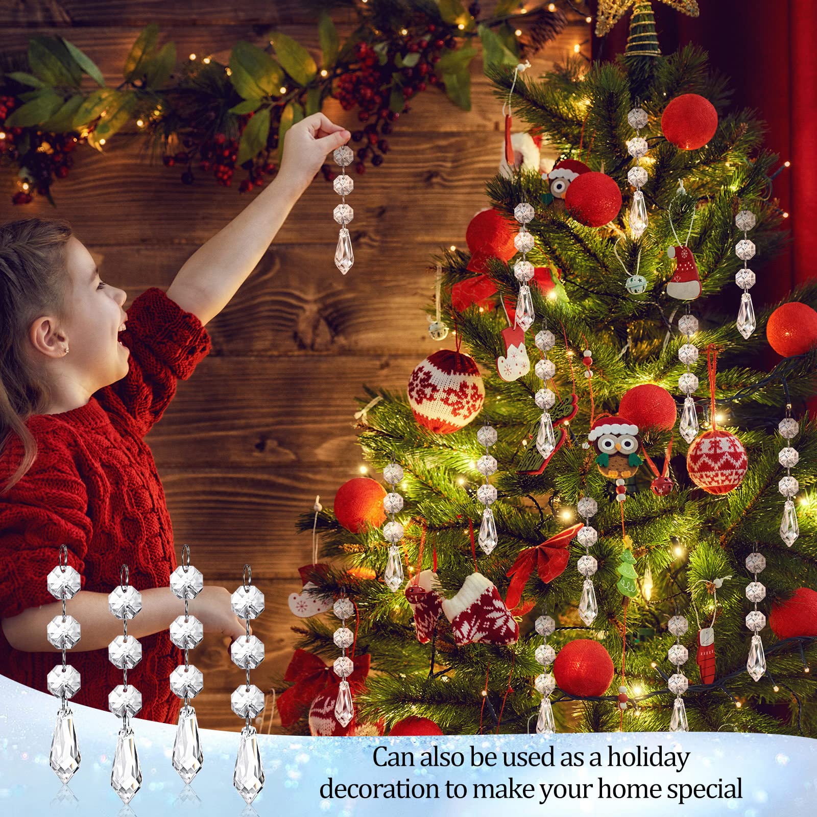 Nuogo 100 Pcs Crystals Beads Hanging Crystals Chandelier Crystals Clear Crystal Garland Strands Crystal Hanging Decor Clear