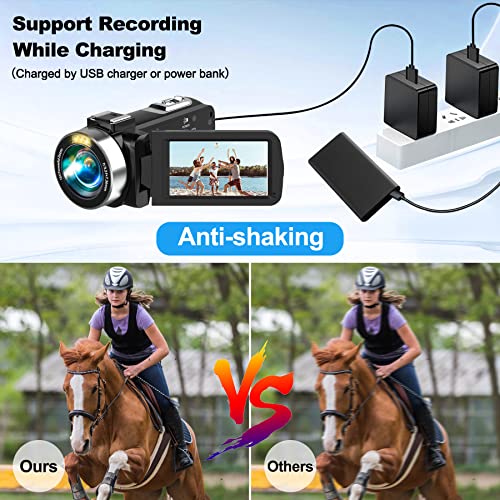 Heegomn Video Camera Camcorder with Microphone HD 2.7K Video Recorder Camera Vlogging Camera for YouTube Kids Camcorder with 3.0" LCD Screen,18X Digital Zoom,Remote,2 Batteries and 32G SD Card