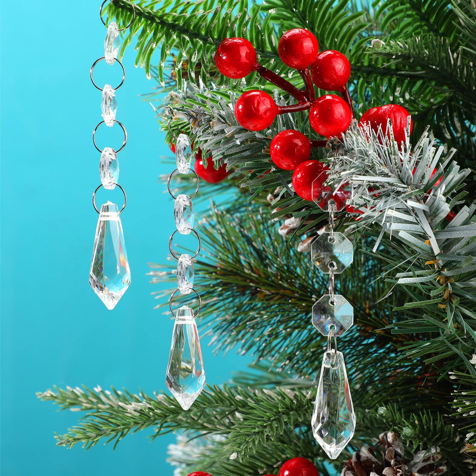 Nuogo 100 Pcs Crystals Beads Hanging Crystals Chandelier Crystals Clear Crystal Garland Strands Crystal Hanging Decor Clear