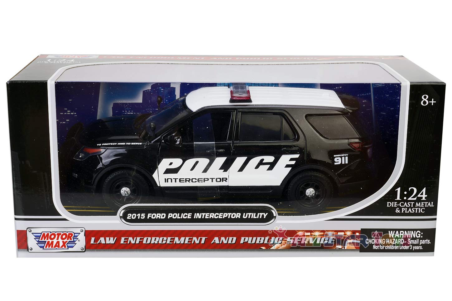 2015 Ford Interceptor Police Car Black/White 1/24 by Motormax 76954