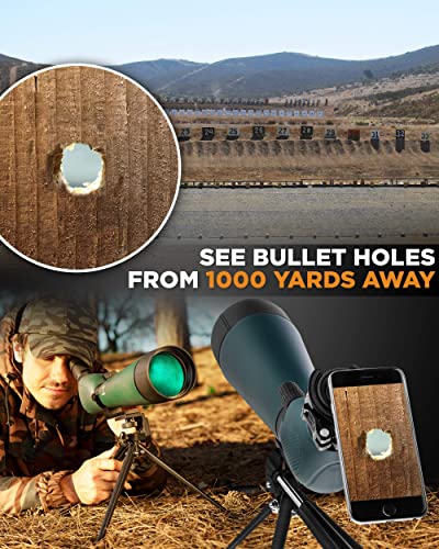 CREATIVE XP Spotting Scopes - 20x60 80mm HD Spotter Scope for Hunting, Target Shooting, Bird Watching, Astronomy - IP67 Waterproof Spotting Scope w/Photo Clicker, Tripod & Phone Adapter, Green