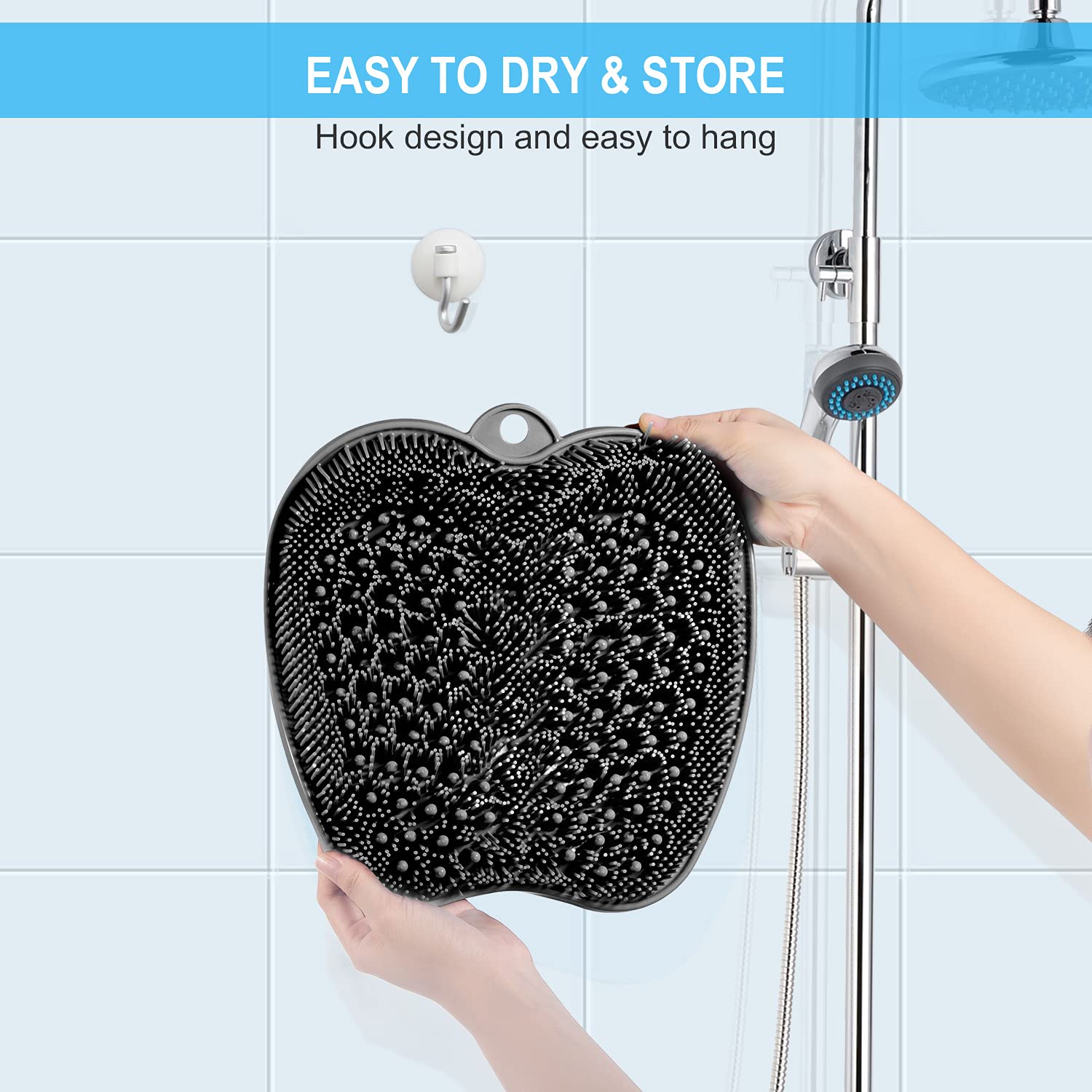 BESKAR Larger Shower Foot Scrubber Mat with Non-Slip Suction Cups- Cleans, Smooths, Exfoliates & Massages your Feet Without Bending, Improve Foot Circulation & Soothes Tired Feet- Black