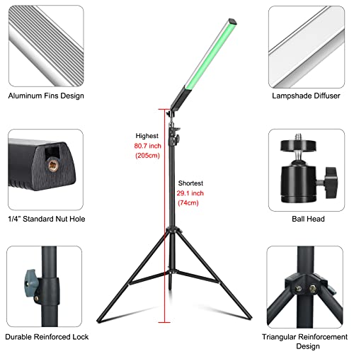 2 Pack RGB LED Video Light Wand Stick, LUXCEO Photography Studio Lighting Kits with 29" to 81" Tripod & Remote Control, Dimmable Photography Light Wand 36 Colors 3000K-6000K