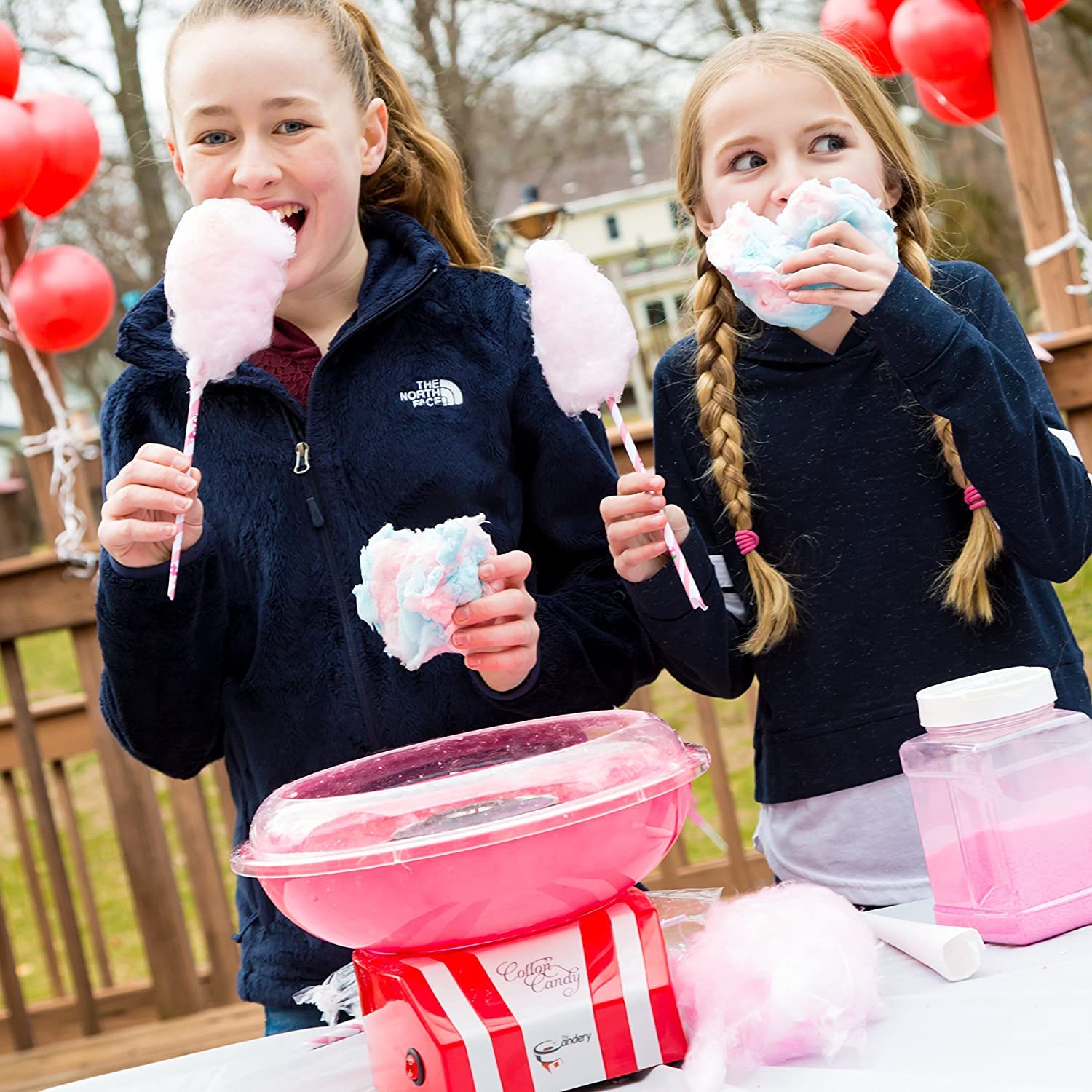 The Candery Cotton Candy Machine - Bright, Colorful Style- Makes Hard Candy, Sugar Free Candy, Sugar Floss, Homemade Sweets for Birthday Parties - Includes 10 Candy Cones & Scooper