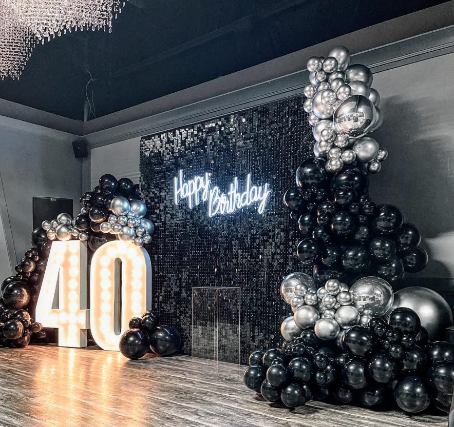 Black Shimmer Wall Backdrop - 24 pcs Decorations Panel | Wedding, Birthday, Anniversary, Engagement & Bridal Shower Party Decor | Glitter Bling Sequins Photo Backdrops Sheets (Black)