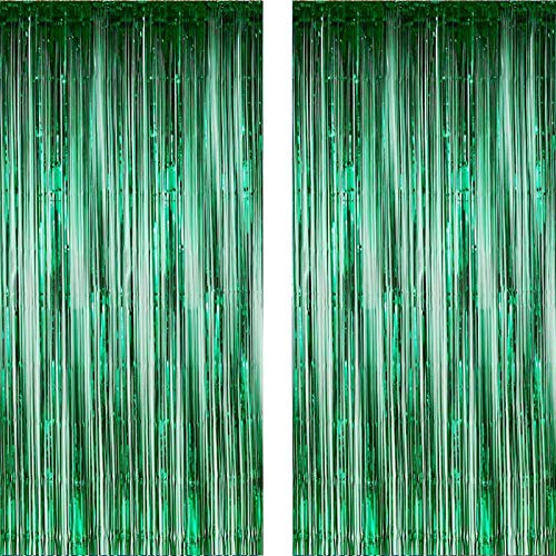 Twinkle Star 2 Pack Photo Booth Backdrop Foil Curtain Tinsel Backdrop Environmental Background for Birthday Party, Wedding, Graduation, Christmas Decorations (Green)