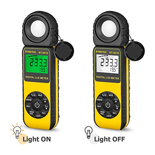 BTMETER BT-881D Digital Illuminance Light Meter, Measure Lights 0.01~400,000 Lux (0.01~40,000 FC) Foot Candles Luxmeter with 270º Rotated Sensor for Plants LED Lights Indoor Outdoor Light Tester
