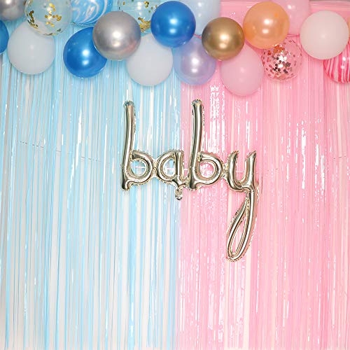 Pastel Fringe Curtains 3.2 ft x 6.6 ft Baby Shower Gender Reveals Party Decoration Party Photo Backdrop (Pink/Blue)