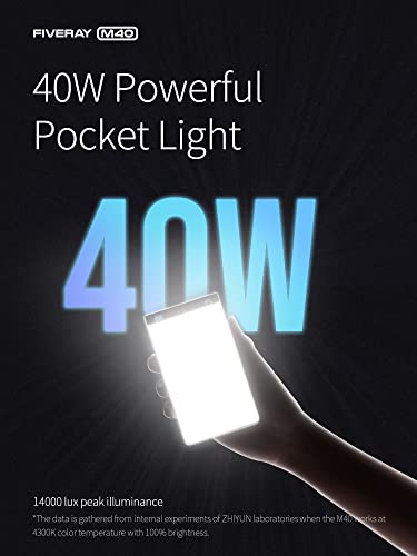 ZHIYUN FIVERAY M40 Video Light, 40W Portable Camera Light, 14000 Lux, CRI/TLCI 96+ 2700-6200K, 320g LED Panel DSLR Photography Lighting, Lighting Setup for YouTube, TikTok
