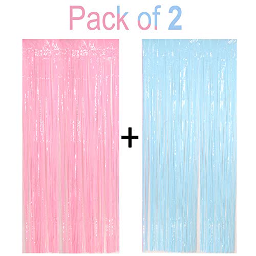 Pastel Fringe Curtains 3.2 ft x 6.6 ft Baby Shower Gender Reveals Party Decoration Party Photo Backdrop (Pink/Blue)