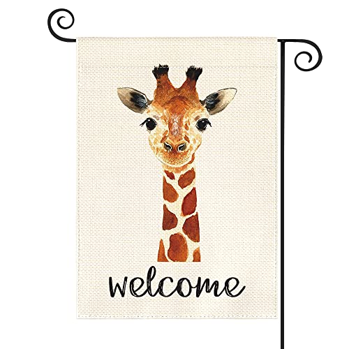 AVOIN Giraffe Garden Flag Vertical Double Sided, Pet Welcome Quote Birthday Yard Outdoor Decoration 12.5 x 18 Inch