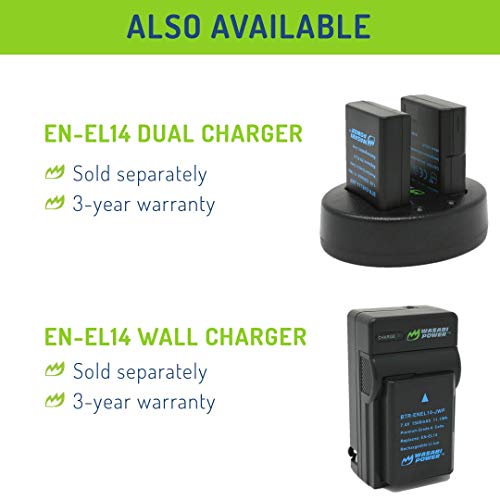 Wasabi Power Battery (2-Pack) for Nikon EN-EL14, EN-EL14a and Nikon Coolpix P7000, P7100, P7700, P7800, D3100, D3200, D3300, D5100, D5200, D5300, Df