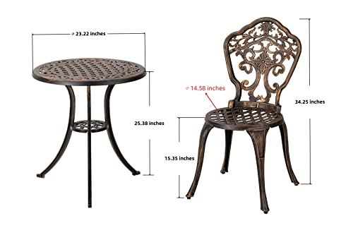 ZOTORUN Bistro Set 3 Piece Rustproof Cast Aluminum Patio Furniture Sets 2 Chairs and 1 Round Table Outdoor, Garden, Patio, Balcony, Bronze