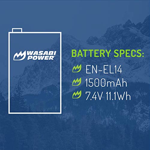 Wasabi Power Battery (2-Pack) for Nikon EN-EL14, EN-EL14a and Nikon Coolpix P7000, P7100, P7700, P7800, D3100, D3200, D3300, D5100, D5200, D5300, Df
