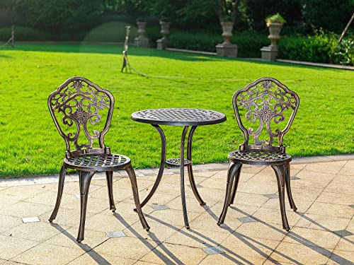 ZOTORUN Bistro Set 3 Piece Rustproof Cast Aluminum Patio Furniture Sets 2 Chairs and 1 Round Table Outdoor, Garden, Patio, Balcony, Bronze