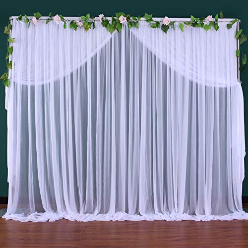 White Tulle Backdrop Curtain for Wedding,Baby Shower,Parties Backdrop Drape Curtain for Photography, Bridal Stage,Videos 10 ft x 7 ft