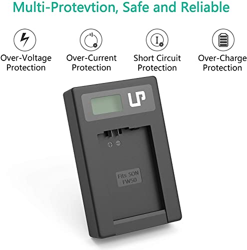 NP-FW50 Battery Charger, LCD Dual Charger Compatible with Sony Alpha A6000, A6400, A6100, A6300, A6500, A5100, A7, A7 II, A7R, A7R II, A7R2, A7S, A7S II, A7S2, A5000, A3000, RX10, NEX-3/5/7 Series