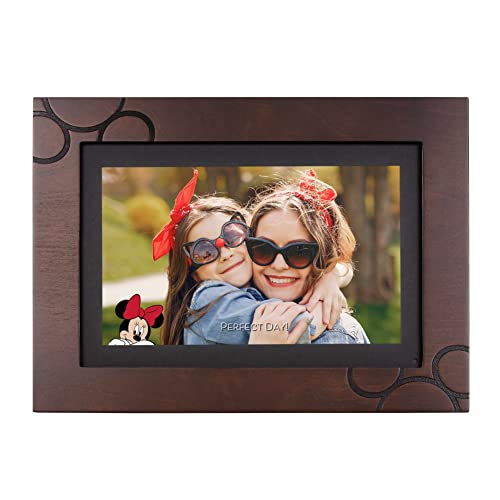 Disney Classic Mickey Mouse PhotoShare 10” Smart Digital Photo Frame, Send Pics from Phone to Frames, Wi-Fi, 8 GB, Holds 5,000+ Pics, HD Touchscreen, Premium Espresso Engraved Wood