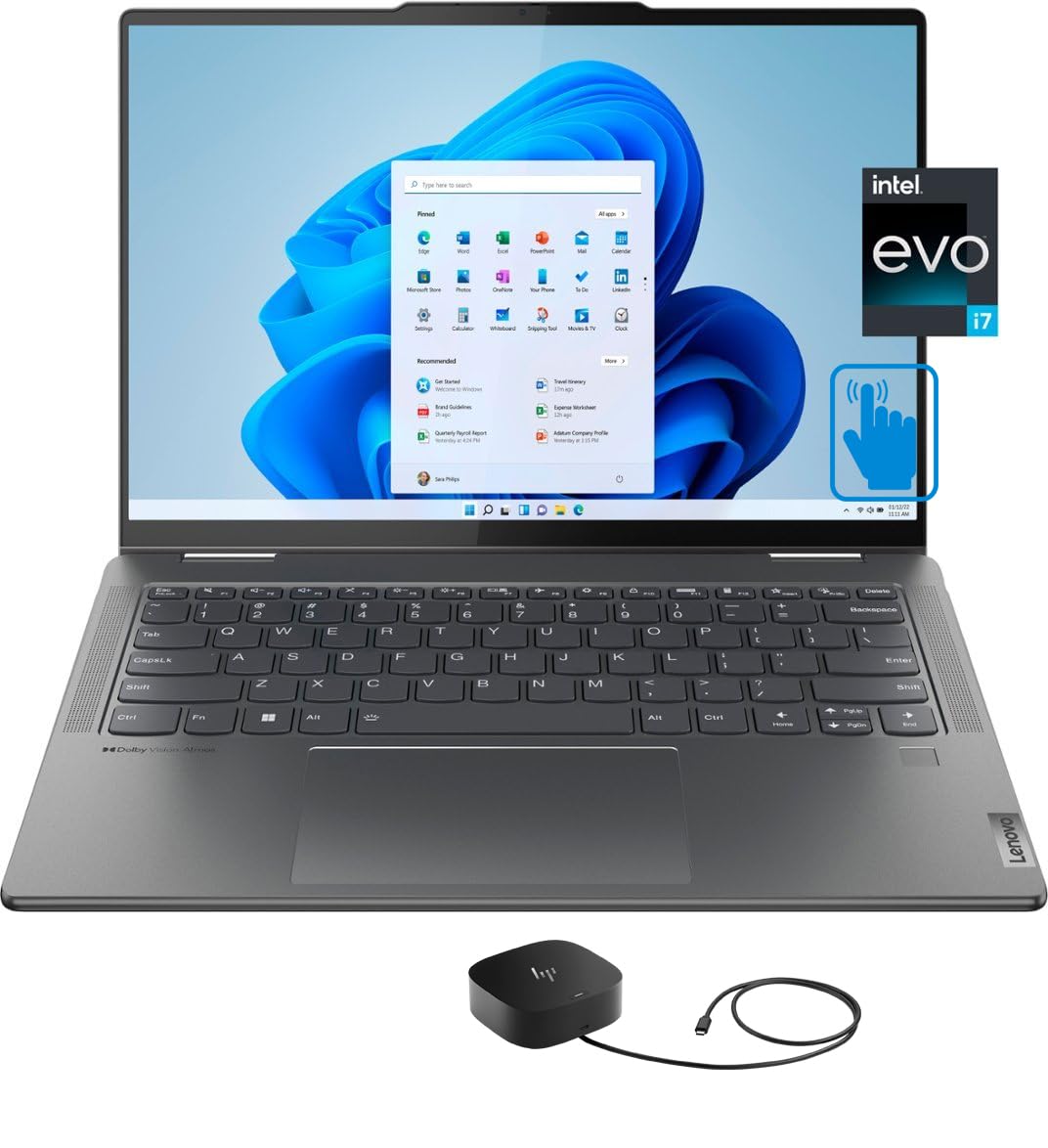 Lenovo Yoga 7i Home & Business 2-in-1 Laptop (Intel i7-1355U 10-Core, 16GB LPDDR5 5200MHz RAM, 512GB M.2 2242 PCIe SSD, Intel Iris Xe, 14.0" 60 Hz Touch Win 10 Pro) with G5 Essential Dock