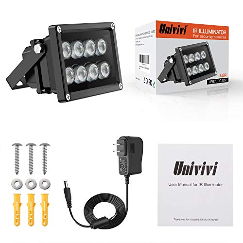 Univivi IR Illuminator 90 Degree Wide Angle 8-LEDs IR Infrared Light 850nm Infrared Illuminator for Night Vision IP67 Waterproof Outdoor for Security Cameras