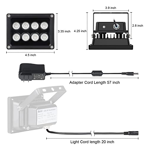 Univivi IR Illuminator 90 Degree Wide Angle 8-LEDs IR Infrared Light 850nm Infrared Illuminator for Night Vision IP67 Waterproof Outdoor for Security Cameras