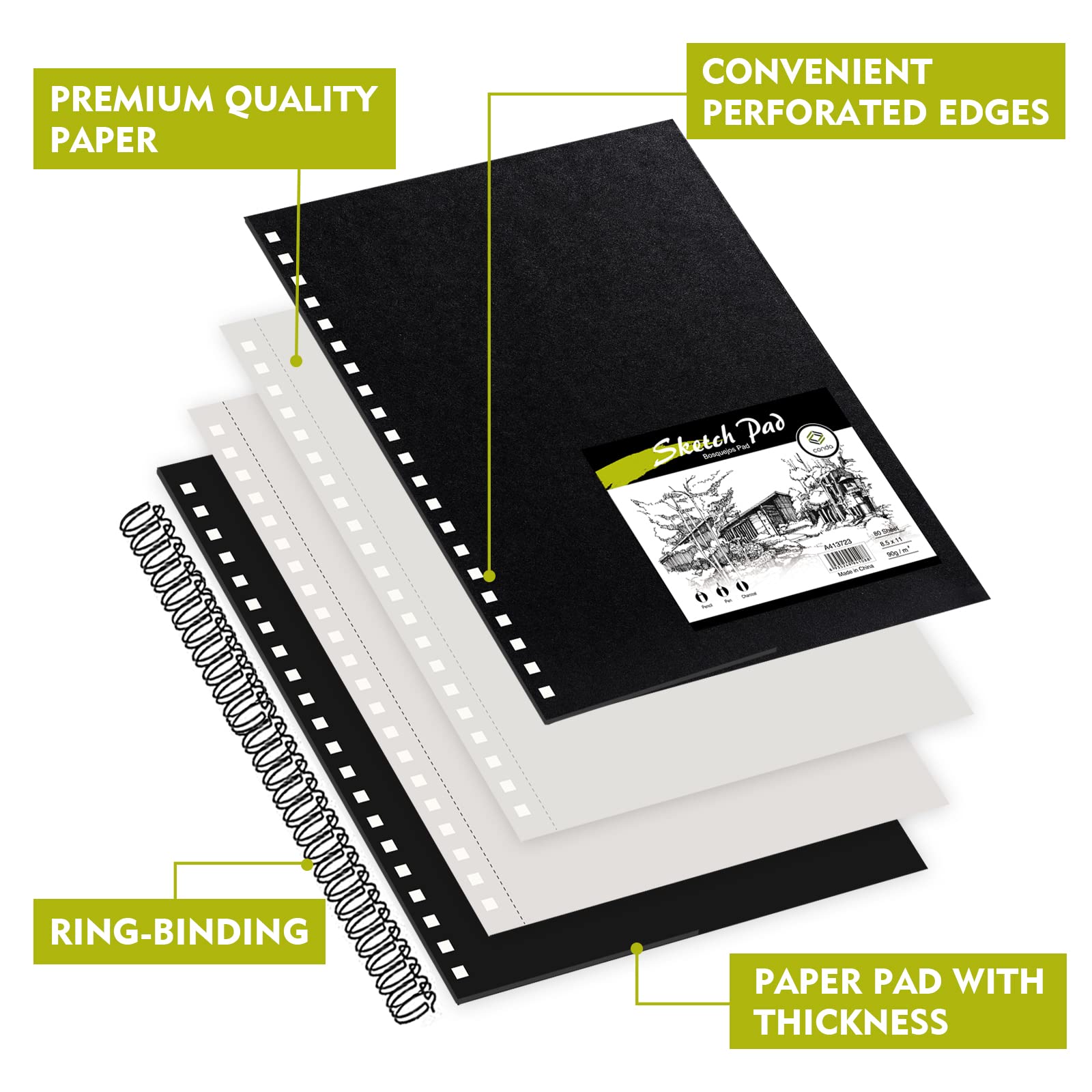 conda 8.5"x11" Hardbound Sketch Book, Double-Sided Hardcover Sketchbook, Spiral Sketch Pad, Durable Acid Free Drawing Art Paper for Kids & Adults