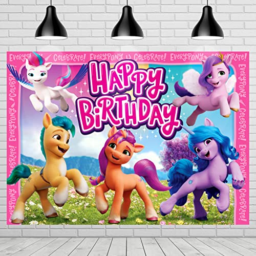 Treasures Gifted My Little Pony Birthday Party Supplies - My Little Pony Backdrop - 4.25ft Tall x 6ft Wide Happy Birthday Backdrop - Large My Little Pony Birthday Banner - My Little Pony Photo Prop