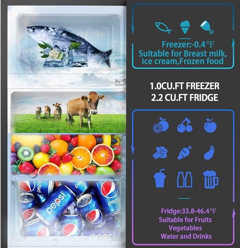 SORECI Mini Fridge With Freezer,3.2 Cu.Ft 2 Door Compact Refrigerator For Bedroom,Office,Kitchen,Apartment,Dorm (Black.)