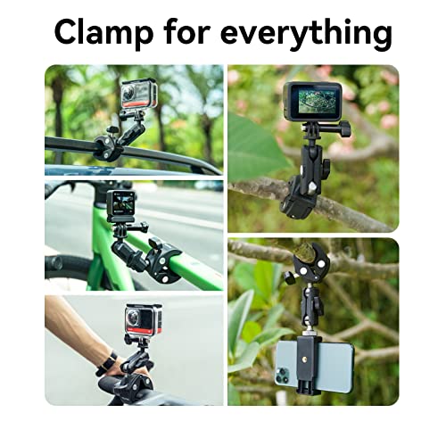 TELESIN Handlebar Clamp Mount with Flexible 360 Ball Head Bike Bicycle Motorcycle Boat Vehicle Tree Tube Extension Mounting Attachment for GoPro Insta360 DJI Action LED Light Vlog Video Accessories