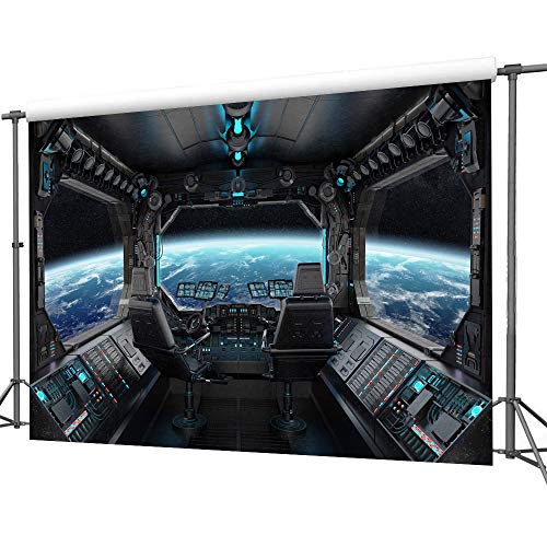 LYWYGG 7x5ft Vinyl Spaceship Interior Background Futuristic Science Fiction Photography Backdrops Spacecraft Cabin Photo Shoot Studio Props Astronomy Universe Galaxy Outer Space Station CP-37-0705