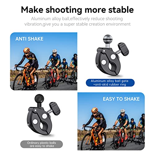 TELESIN Handlebar Clamp Mount with Flexible 360 Ball Head Bike Bicycle Motorcycle Boat Vehicle Tree Tube Extension Mounting Attachment for GoPro Insta360 DJI Action LED Light Vlog Video Accessories