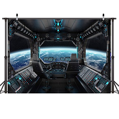 LYWYGG 7x5ft Vinyl Spaceship Interior Background Futuristic Science Fiction Photography Backdrops Spacecraft Cabin Photo Shoot Studio Props Astronomy Universe Galaxy Outer Space Station CP-37-0705