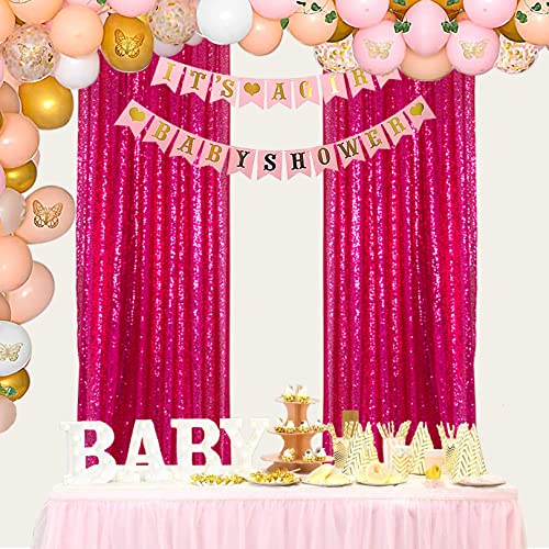 Sequin Curtains 2 Panels Fuchsia 2FTx8FT Sequin Photo Backdrop Hot Pink Sequin Backdrop Curtain Pack of 2-1011E