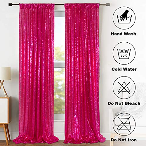 Sequin Curtains 2 Panels Fuchsia 2FTx8FT Sequin Photo Backdrop Hot Pink Sequin Backdrop Curtain Pack of 2-1011E