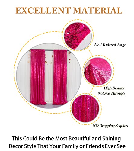 Sequin Curtains 2 Panels Fuchsia 2FTx8FT Sequin Photo Backdrop Hot Pink Sequin Backdrop Curtain Pack of 2-1011E