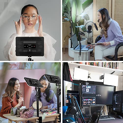 【20W 2-Pack】 RAUBAY LED Video Panel Light with Desk Mount Stand Kit , 3200K-5500K Bi-Colors Key Light with Stand C-Clamp for Live Stream, Video Conferencing, YouTube, TikTok, Make up