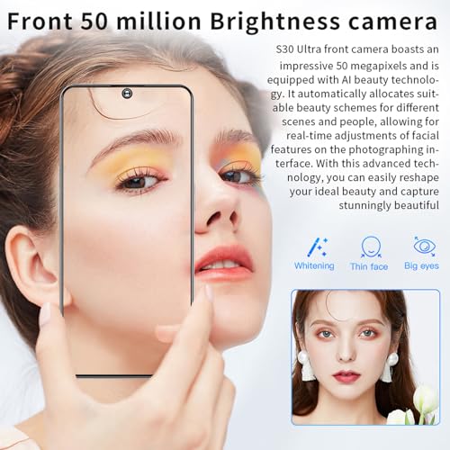 S30 Ultra Cellphones 5G Smartphone 6800mAh 8GB RAM 256GB ROM 7.0 in Face Unlock Cell Phone 50MP 108MP Mobile Phones Android Global Version,White-256GB