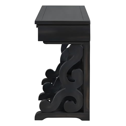 Retro Wood Console Table with Ample Storage, Classic Sideboard with 2 Drawers and Open Adjustable Shelves for Entrance Dinning Room Living Room Corridor Hallway (Antique Black-pzm3)