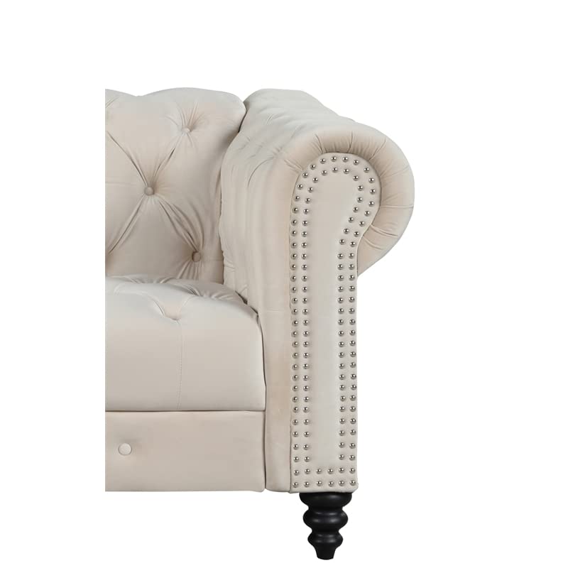 RN Furnishings Chesterfield 89" Button Tufted Velvet Fabric Sofa-Beige