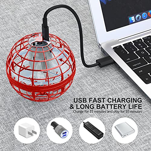 Flying Orb Ball Toys Soaring Hover Pro Boomerang Spinner Hand Controlled Mini Drone Globe Shape Spinning, Safe for Adults Kids Indoor Outdoor by Lematrix (Red)