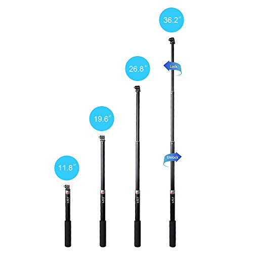 HSU Extendable Selfie Stick for Action Camera,Waterproof Hand Grip for GoPro Hero 11/10/9/8/7, Handheld Monopod 6.5" to 26.4" Compatible with Cell Phones, AKASO Campark and Other Action Cameras