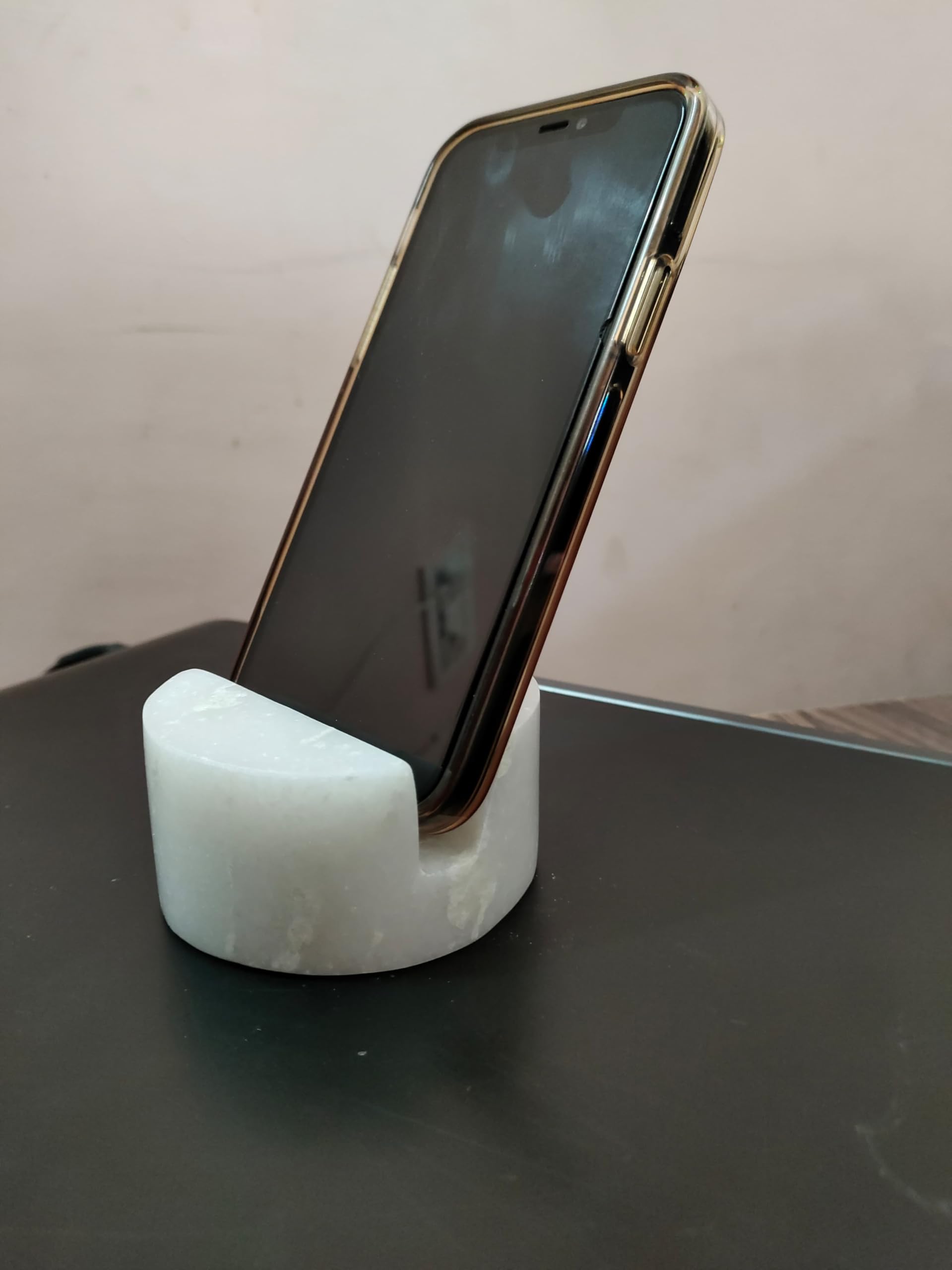 Premium Marble Cell Phone Holder - Luxurious Mobile Phone Stand for Cellphones and Tablets - Heavy Solid Stone Desk Stand iphone and smartphone mobile stand (White)